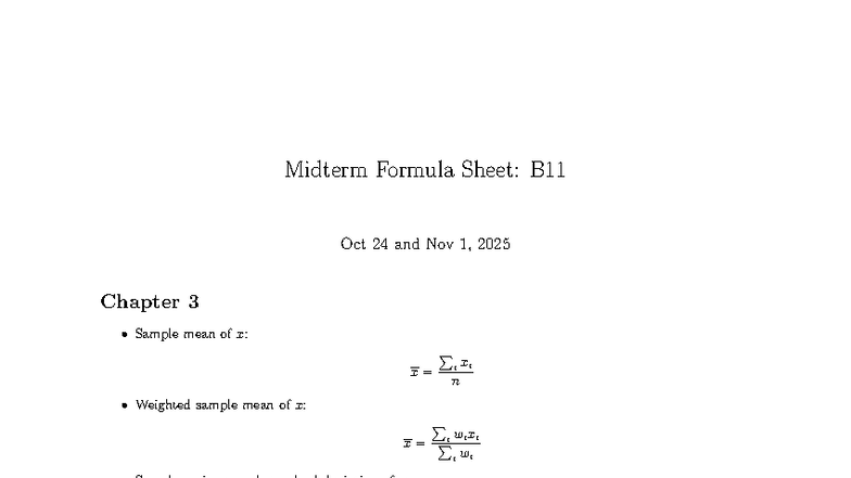 Midterm Formula Sheet: B11 Chapters 3-5 Key Concepts and Formulas - Studocu