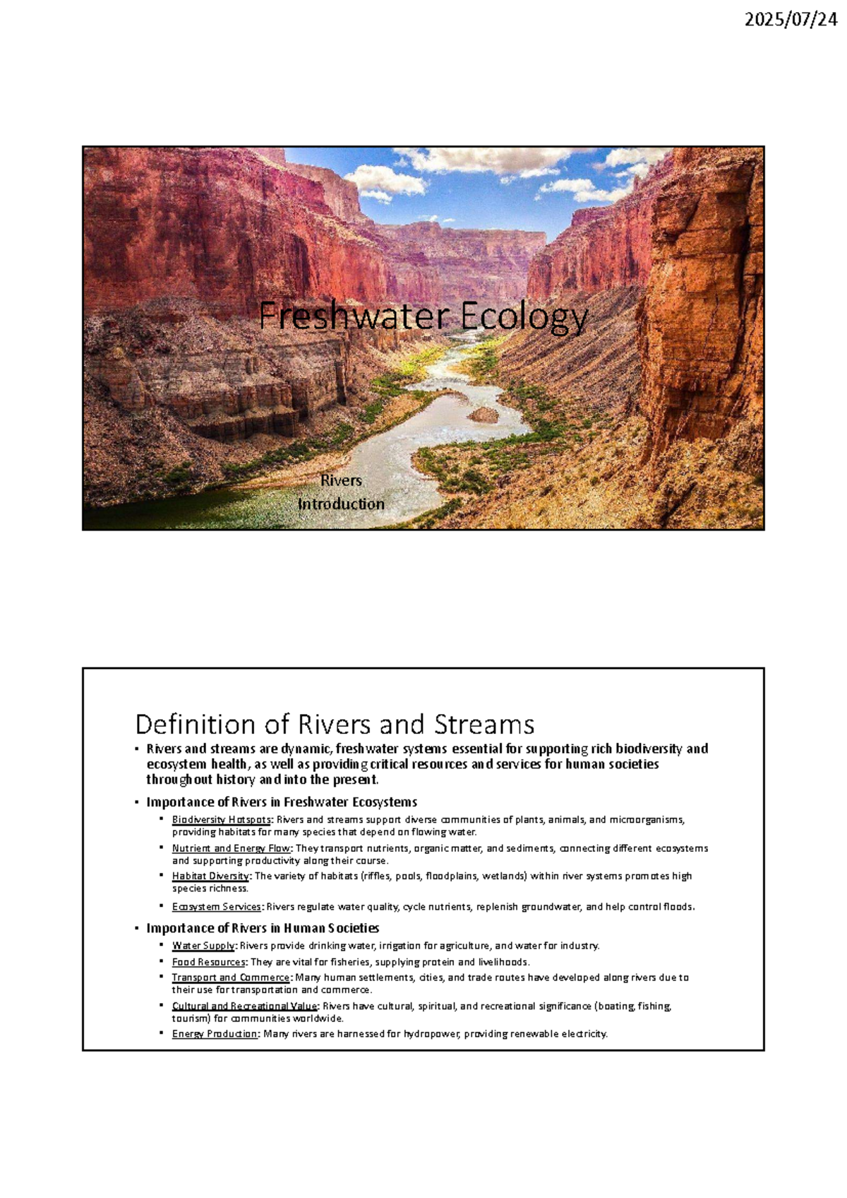 Freshwater Ecology Lecture 05: Understanding Rivers and Streams - Studocu