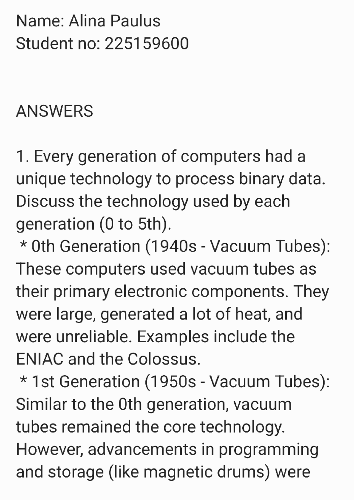 Introduction to computer - Name: Alina Paulus Student no: 225159600 ...