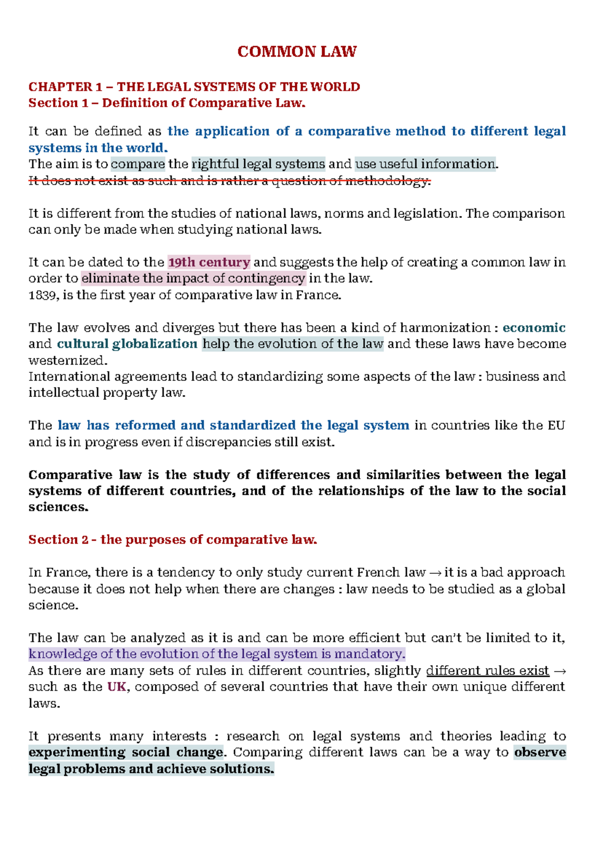 COMMON LAW - CM: Chapter 1 Overview of Global Legal Systems - Studocu