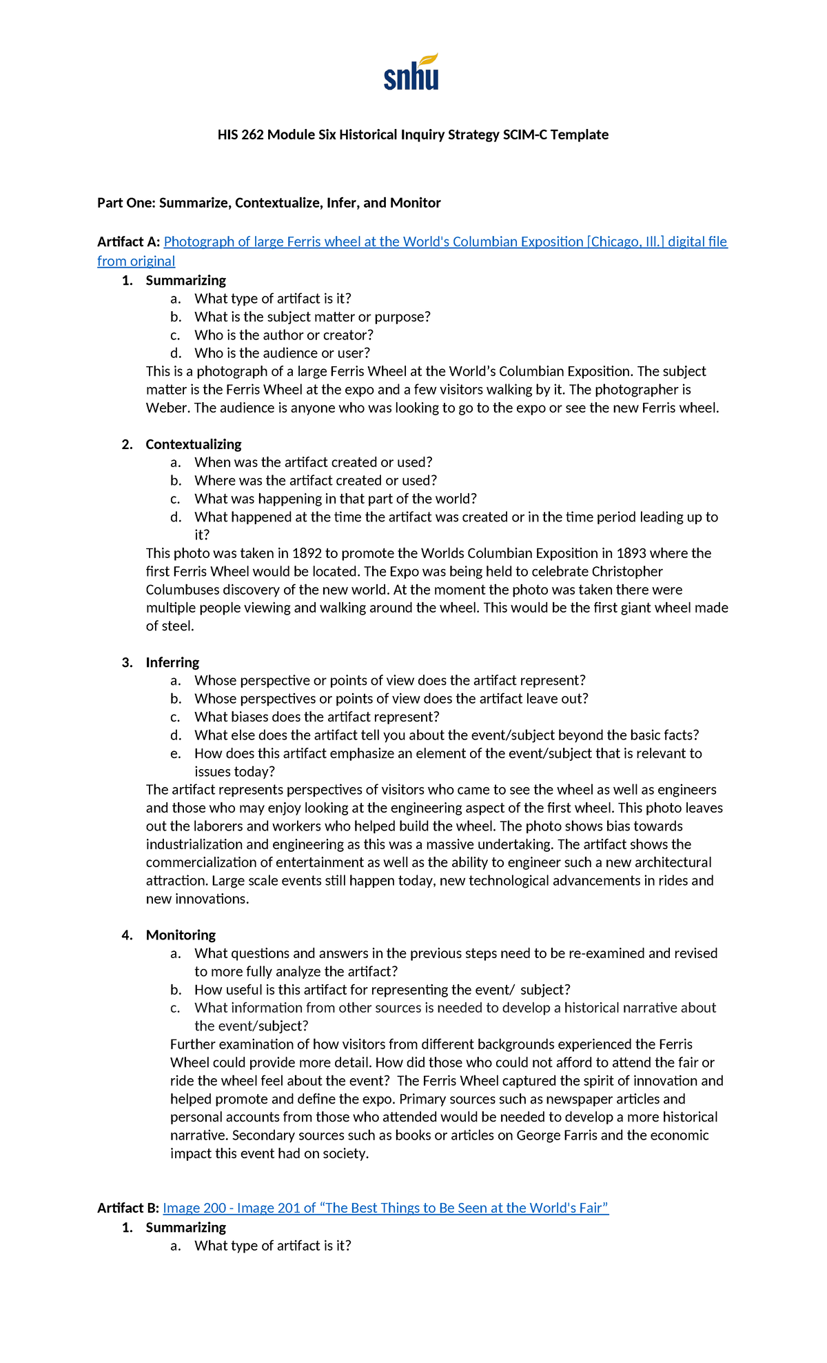 HIS 262 Module Six Historical Inquiry Strategy SCIM-C Template Final ...