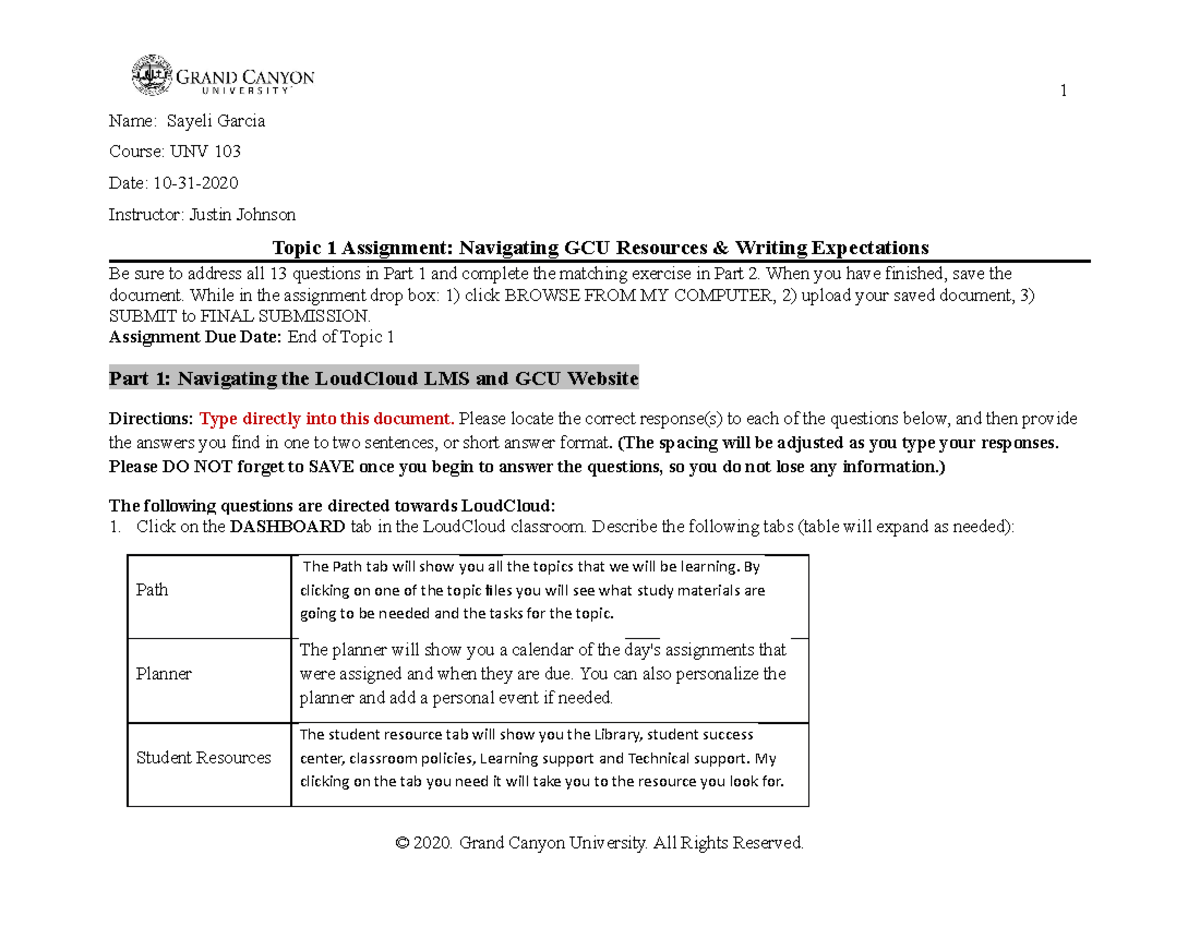 Navigating GCU Resources: UNV-103-T1 Topic 1 Assignment Guide - Studocu