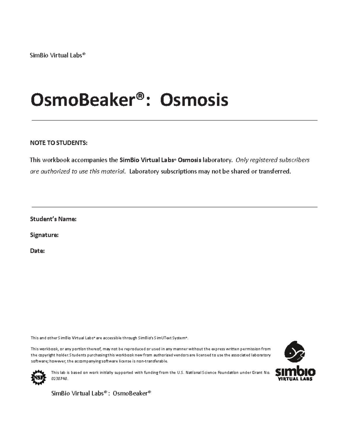 Osmosis Lab Workbook - BIO1140 SimBio Virtual Lab #2 - Studocu