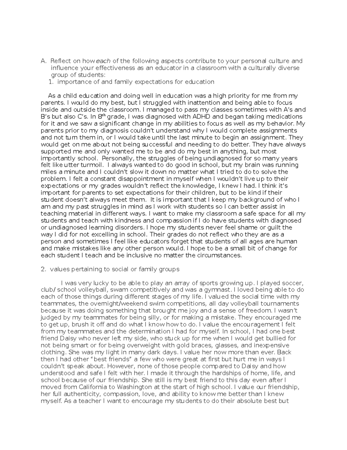 Task 1 D096 DIverse Learners - A. Reflect on how each of the following ...