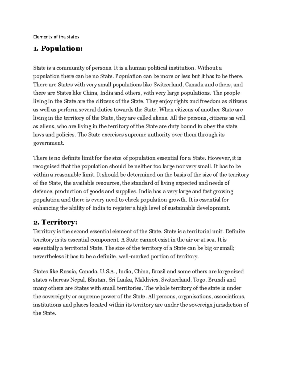 Elements of the states definition and explanation - Elements of the ...