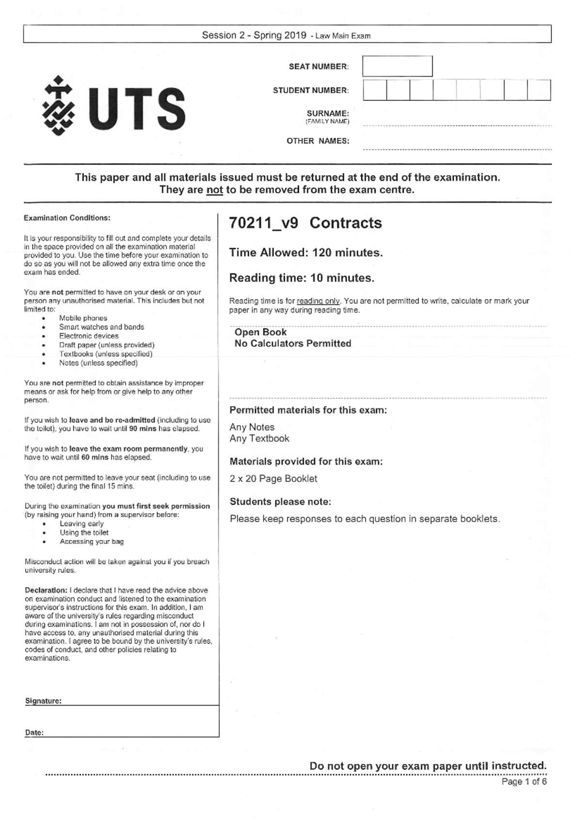70211 Law Main Exam - Spring 2019 - Session 2 Guidelines and Questions ...