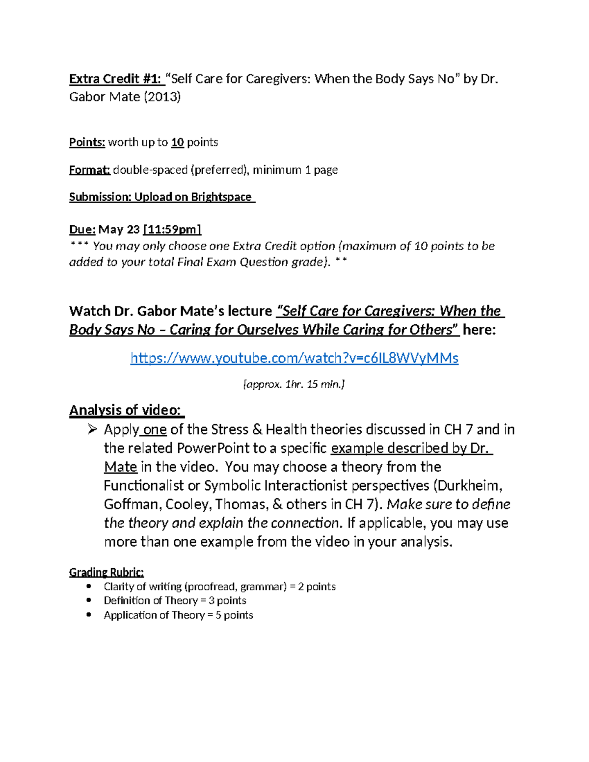 Extra Credit #1 SP25 Mate MTH - Extra Credit #1: “Self Care for ...