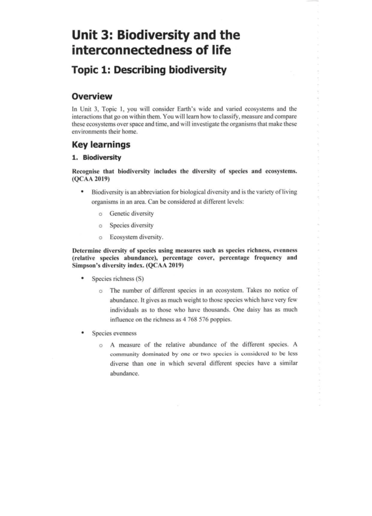 QCE U3 T1: Understanding Biodiversity and Ecosystem Interactions - Studocu