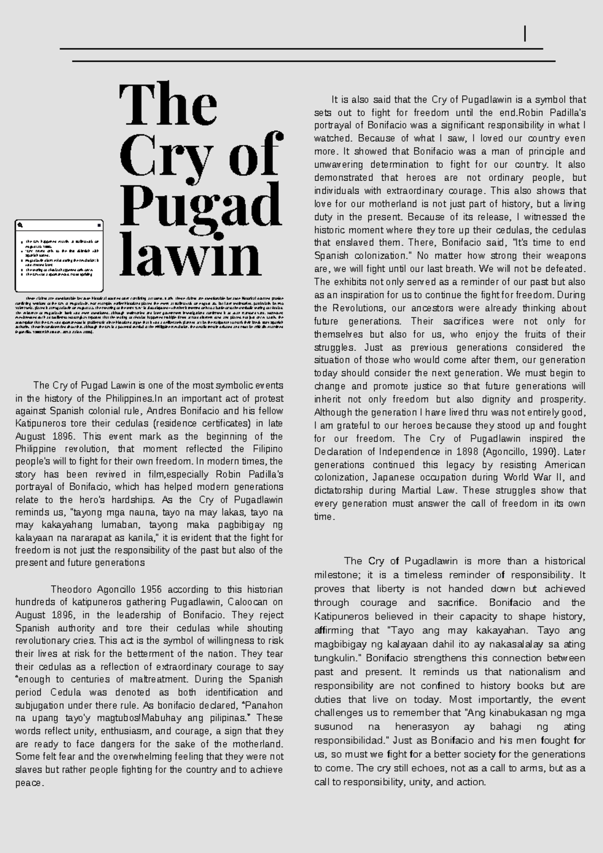 The Cry of Pugadlawin: Historical Significance and Legacy (Hhh - Jmb ...