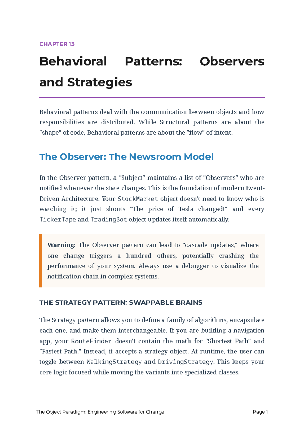 CHAPTER 13: Behavioral Patterns - Observers & Strategies - Studocu
