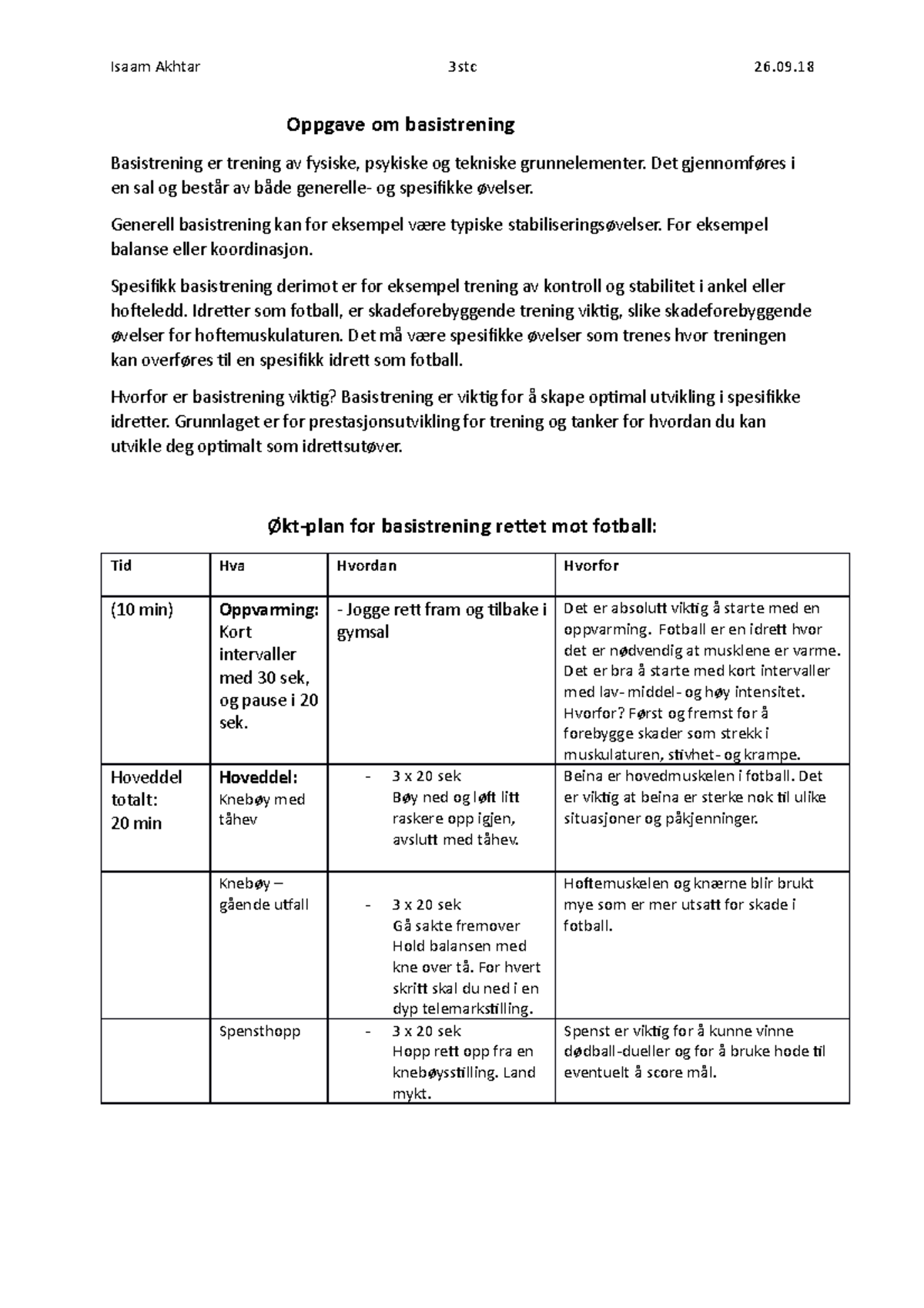 Oppgave - basistrening - Isaam Akhtar 3stc 26. Oppgave om basistrening ...