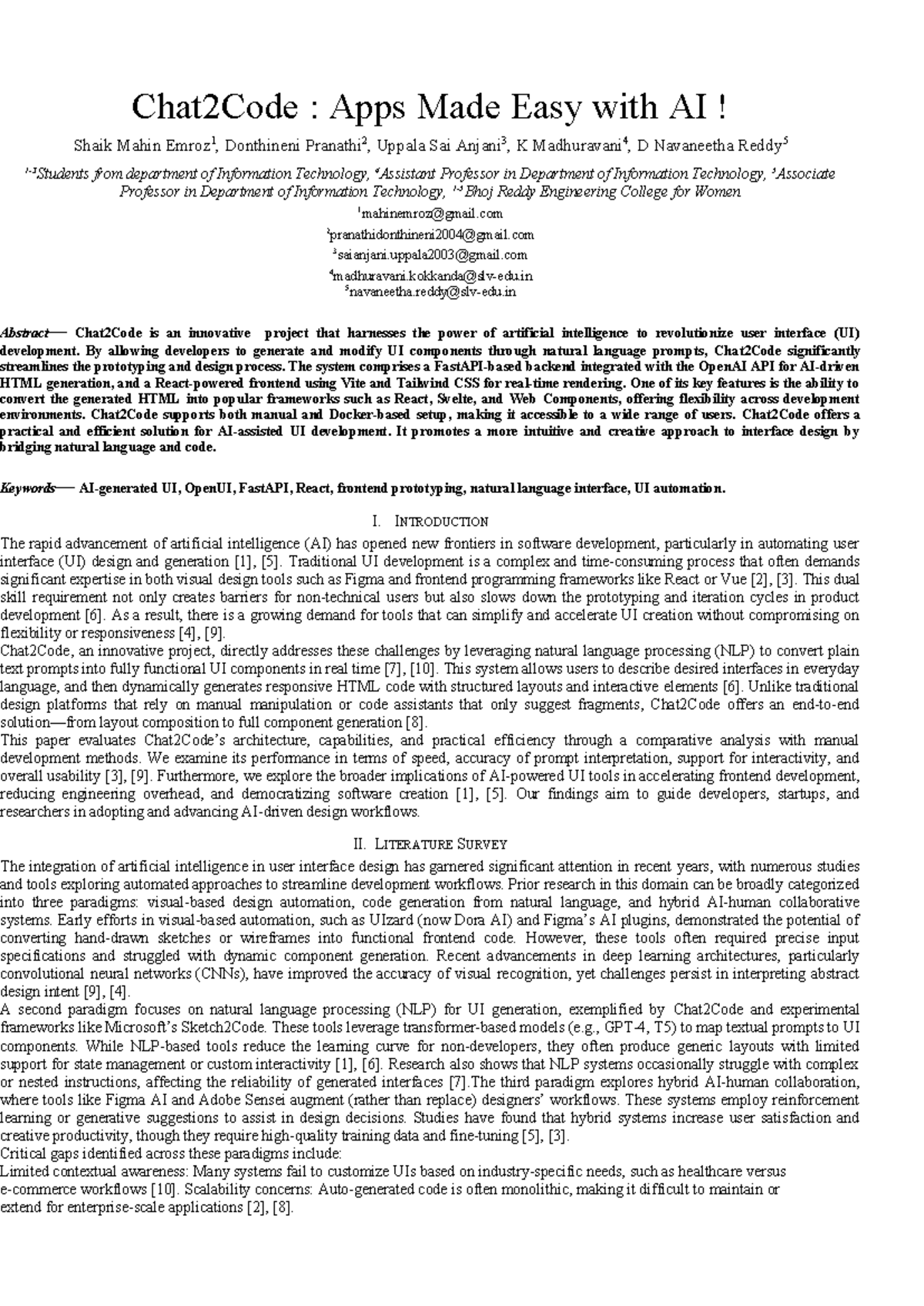 Chat2Code: AI-Driven UI Development for IT Students - Major Research Paper - Studocu