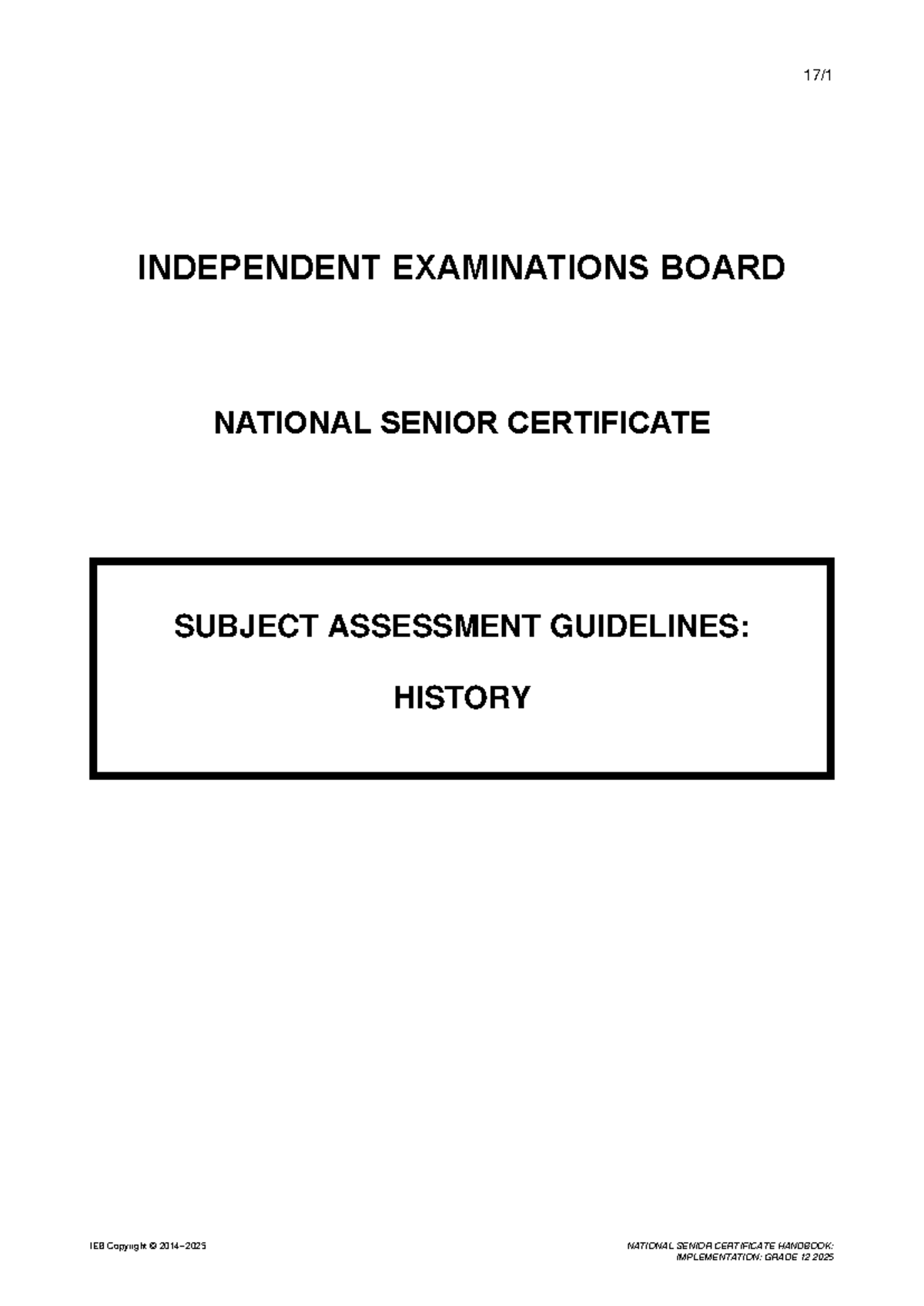 IEB History SBA Guidelines for Grade 12: Assessment & Tasks 2025 - Studocu
