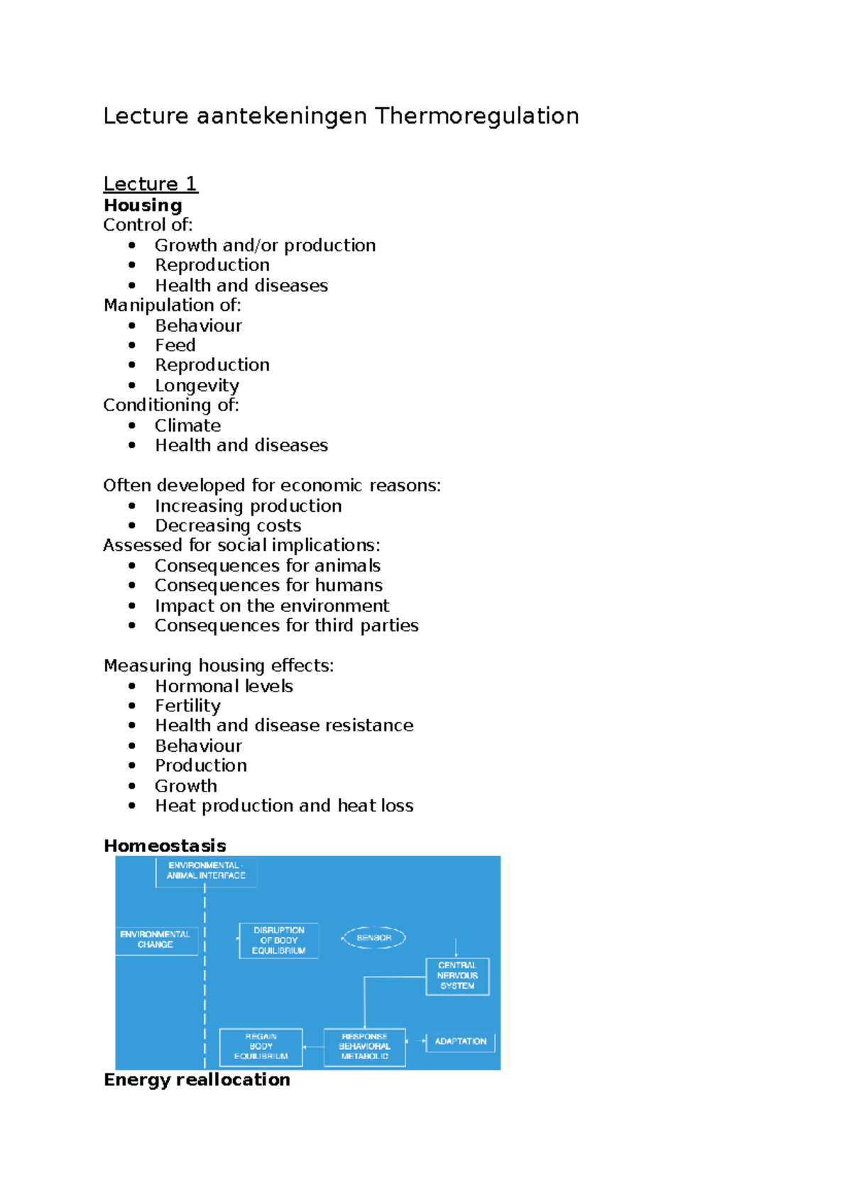 Lecture Notes on Thermoregulation: Key Concepts and Insights - Studeersnel
