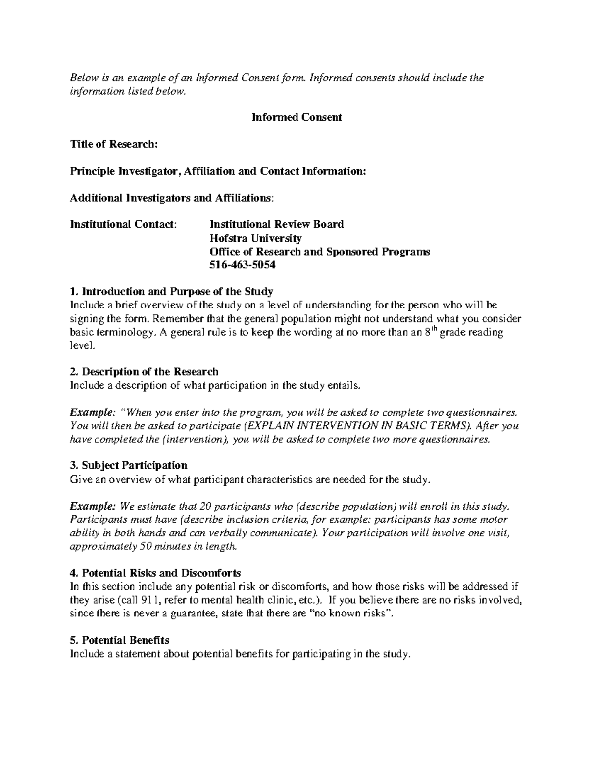 Informed Consent Form Example for Research Participation - Studocu