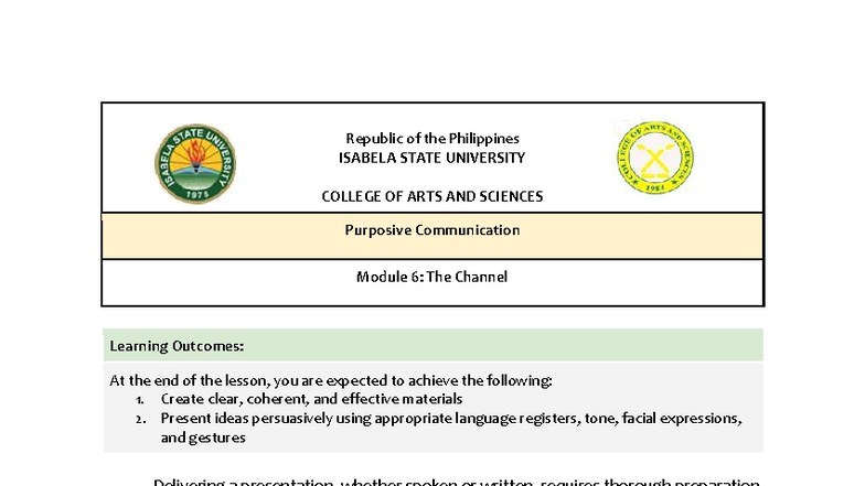 Purposive Communication Module 6: Effective Presentation Skills - Studocu