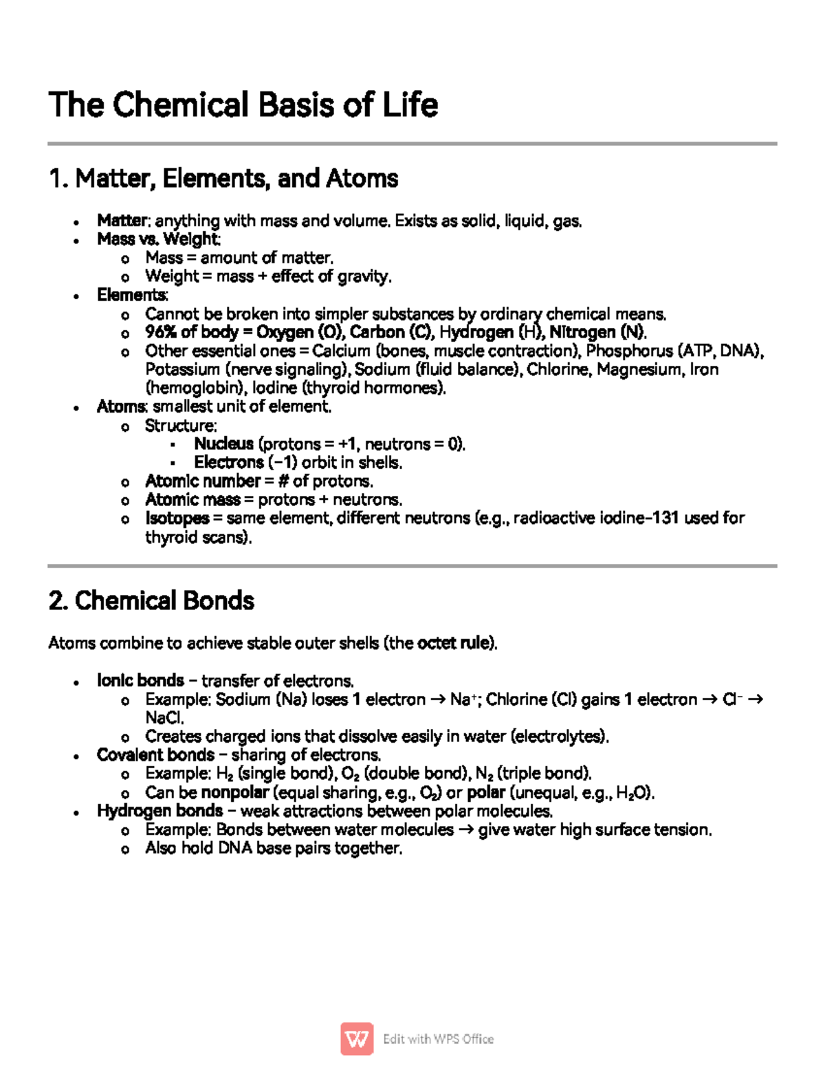 CHEM 101: The Chemical Basis of Life - Matter, Elements, and Atoms ...