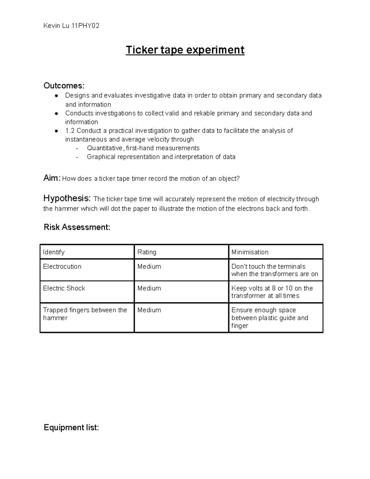 Prac 1 Ticker Tape Experiment: Analyzing Motion Through Kinematics ...