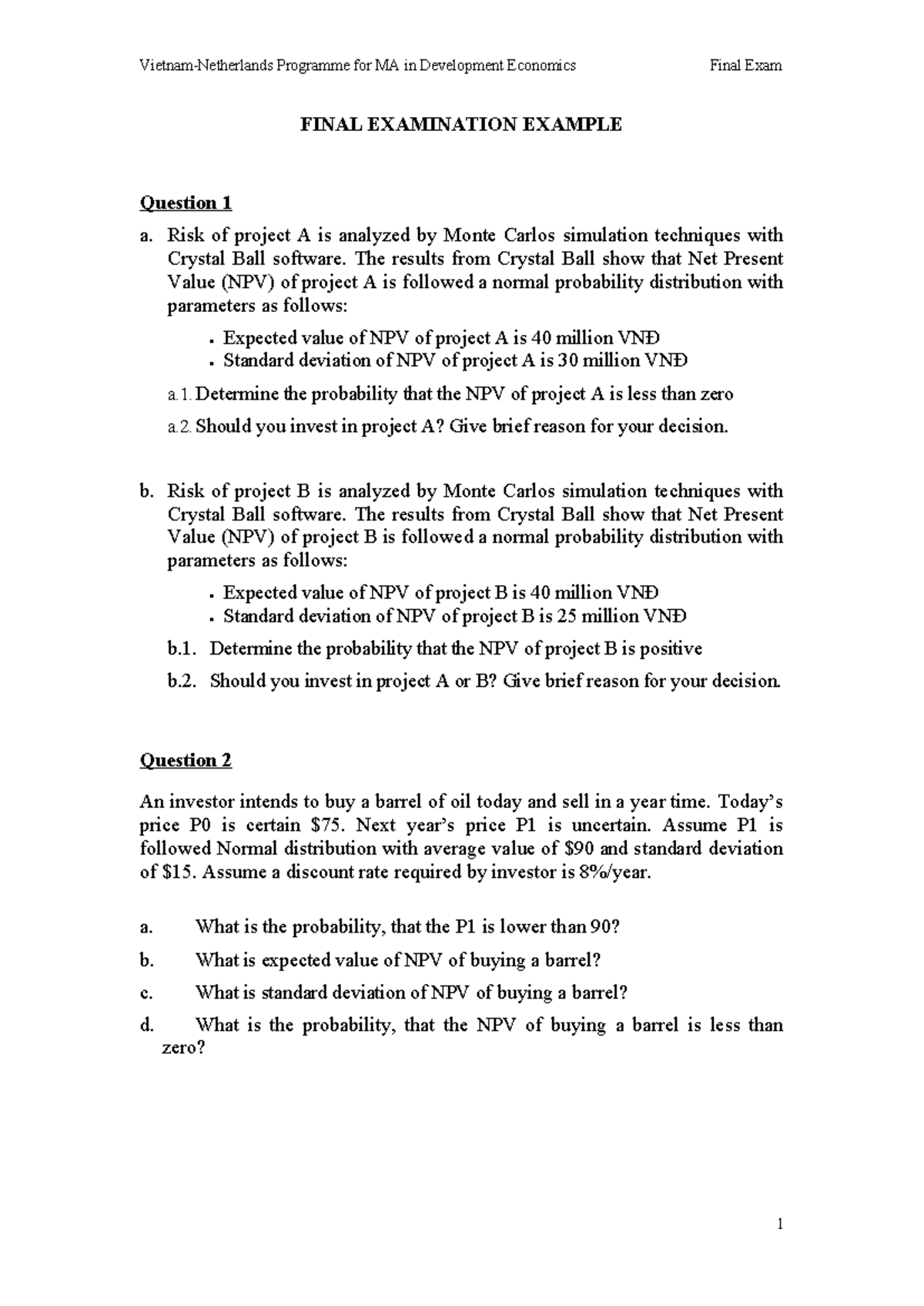 MA in Development Economics Final Exam Example Questions - Studocu