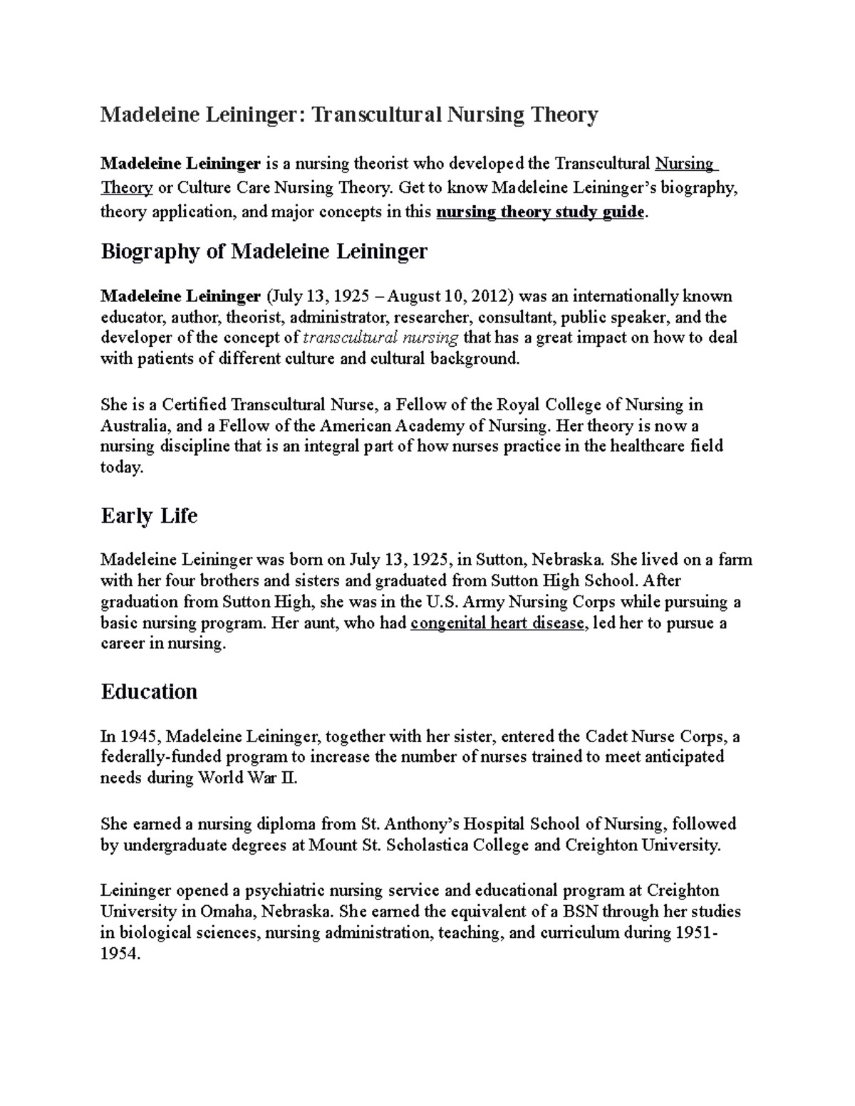 Madeleine Leininger’s Transcultural Nursing Theory: Key Concepts ...