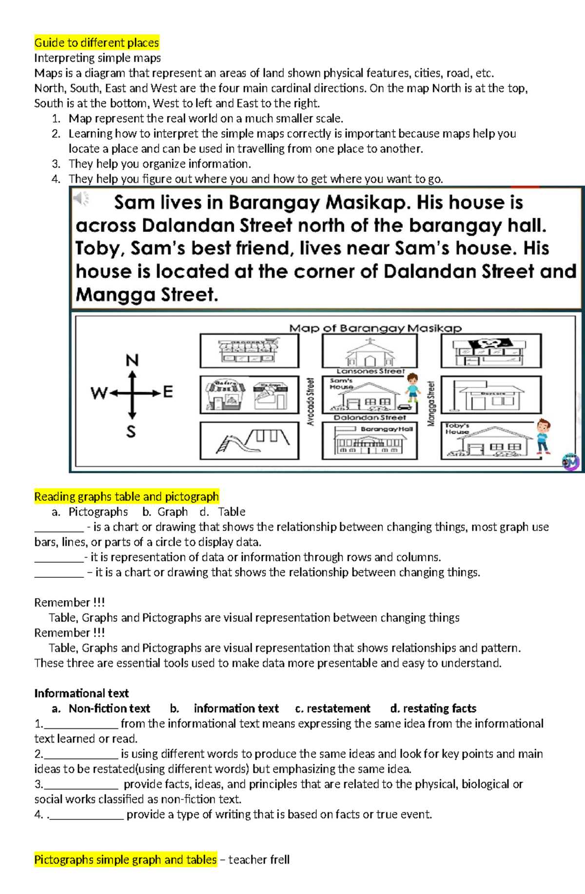 English - adverb - Guide to different places Interpreting simple maps ...