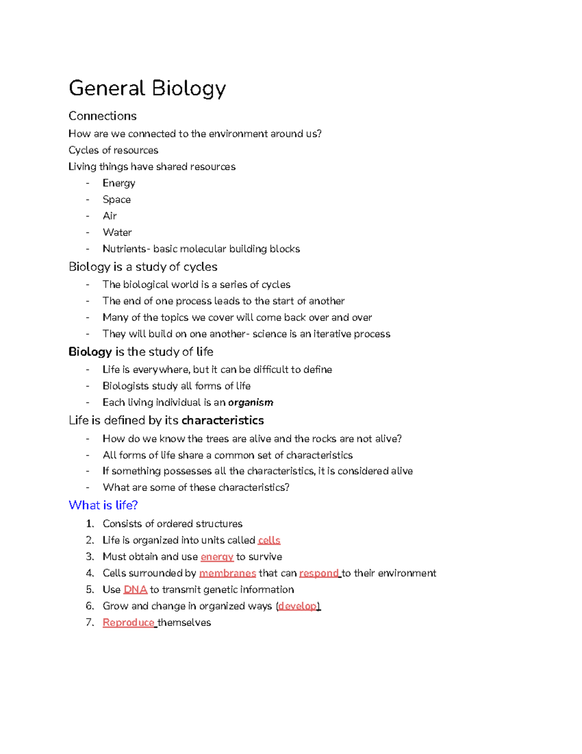 Biology 104 notes - general bio - General Biology Connections How are ...