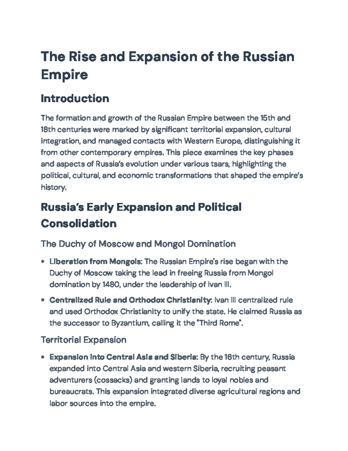 The Rise and Expansion of the Russian Empire: A Comprehensive Study ...