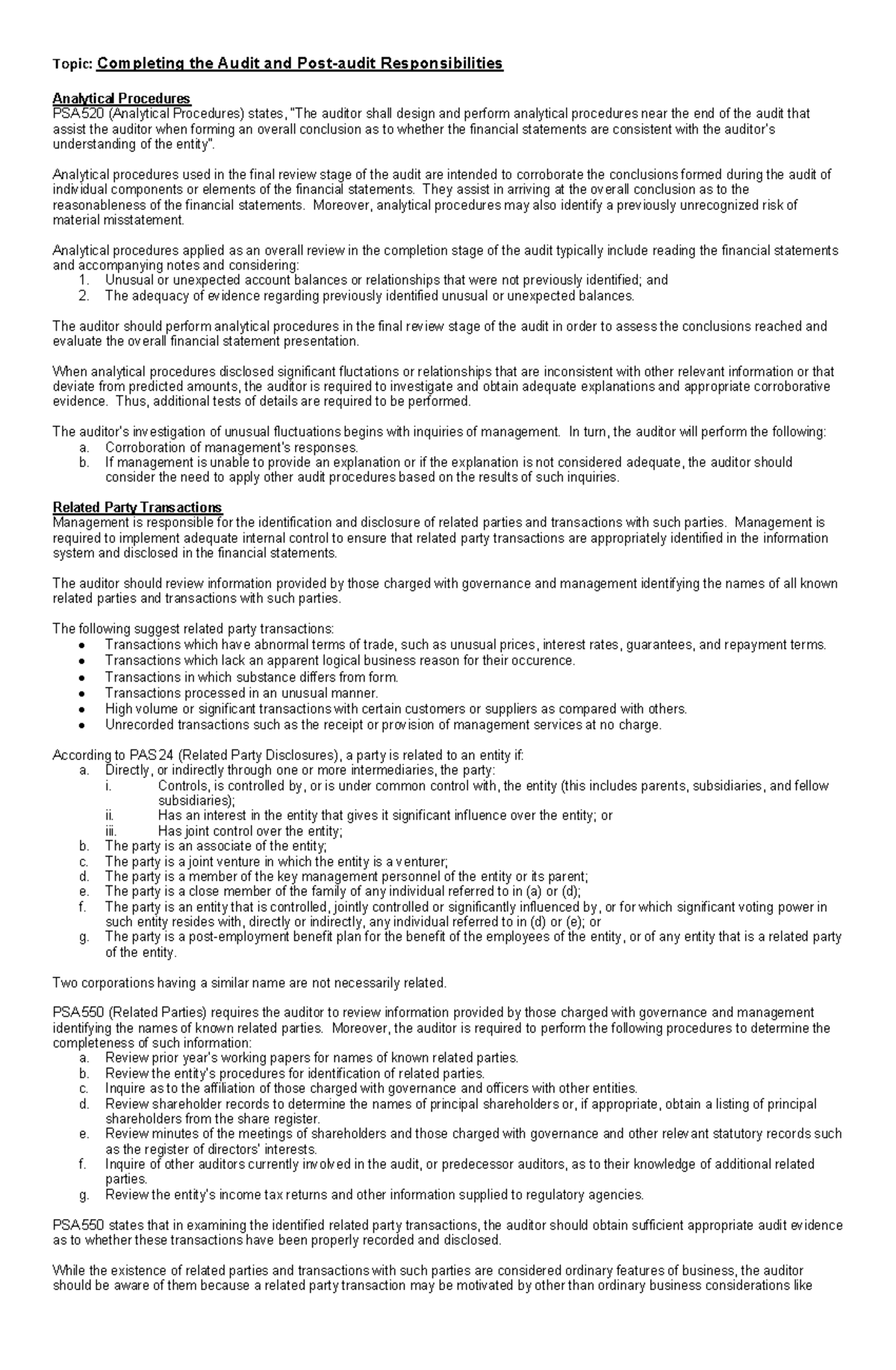 Lecture Notes - Audit Completion and Post-Audit Responsibilities - Studocu