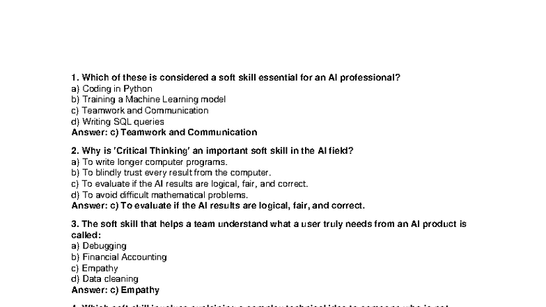 AI Soft Skills and Careers Quiz (CS101) - Studocu
