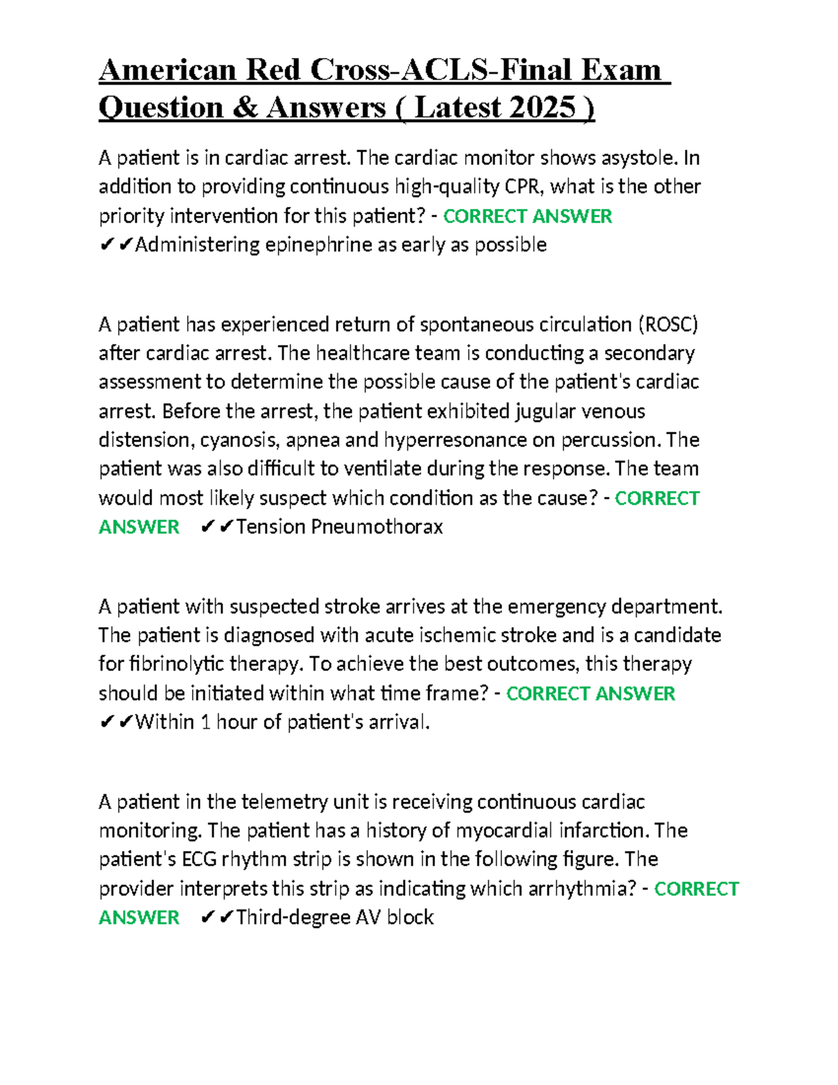 American Red Cross-ACLS-Final Exam Q&A Review (Latest 2025) - Studocu