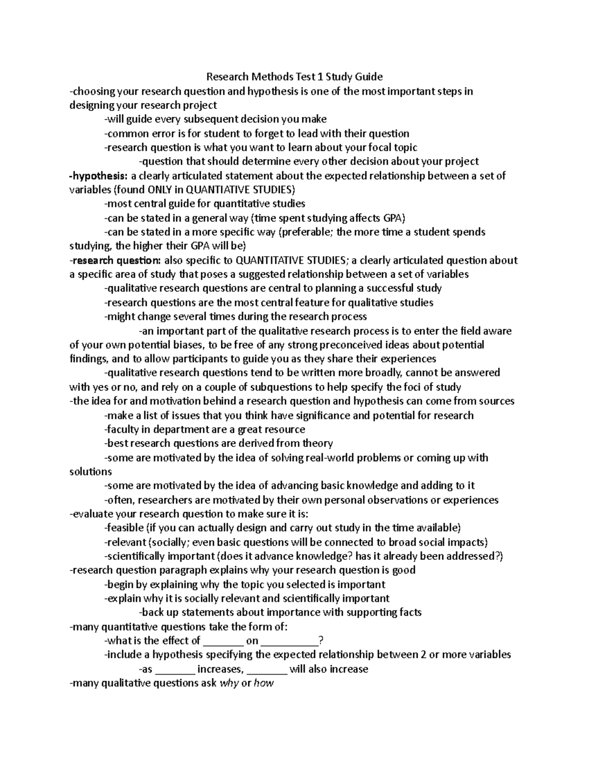 Research Methods Test 1 Study Guide: Key Concepts & Strategies - Studocu