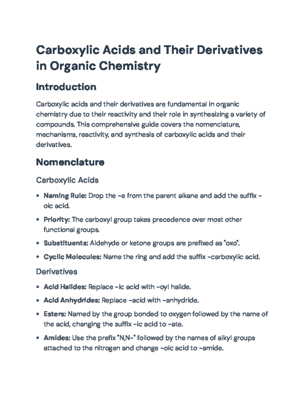 Comprehensive Guide to Carboxylic Acids & Derivatives in Organic ...