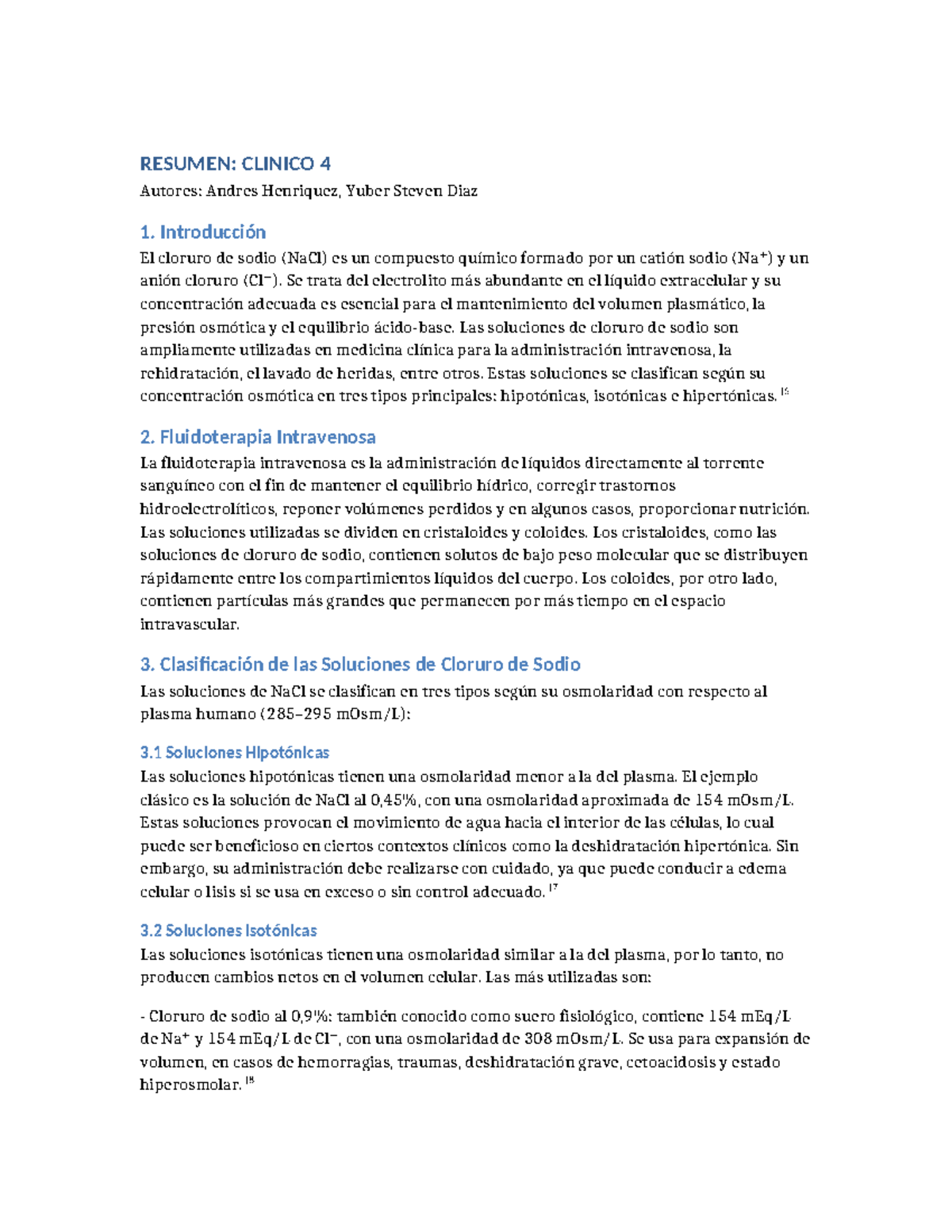 Resumen Clínico 4: Uso y Clasificación de Soluciones de NaCl - Studocu