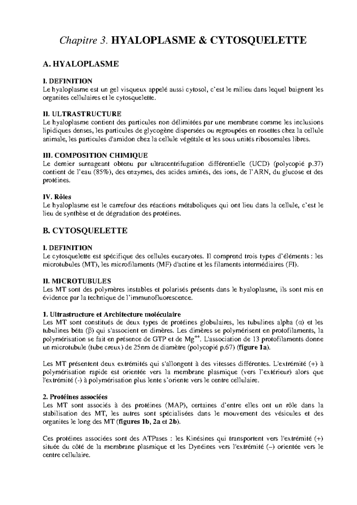 Chapitre 3 : Hyaloplasme et Cytosquelette en Biologie Cellulaire - L1 ...