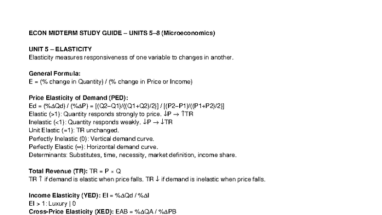 ECON 101 Midterm Study Guide: Elasticity, Consumer Choice & Production ...