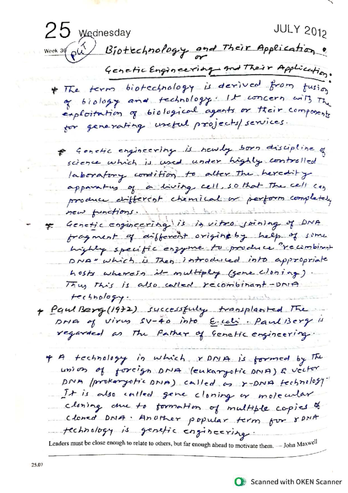 Biotechnology and Genetic Engineering Applications: Week 30-33 Overview ...