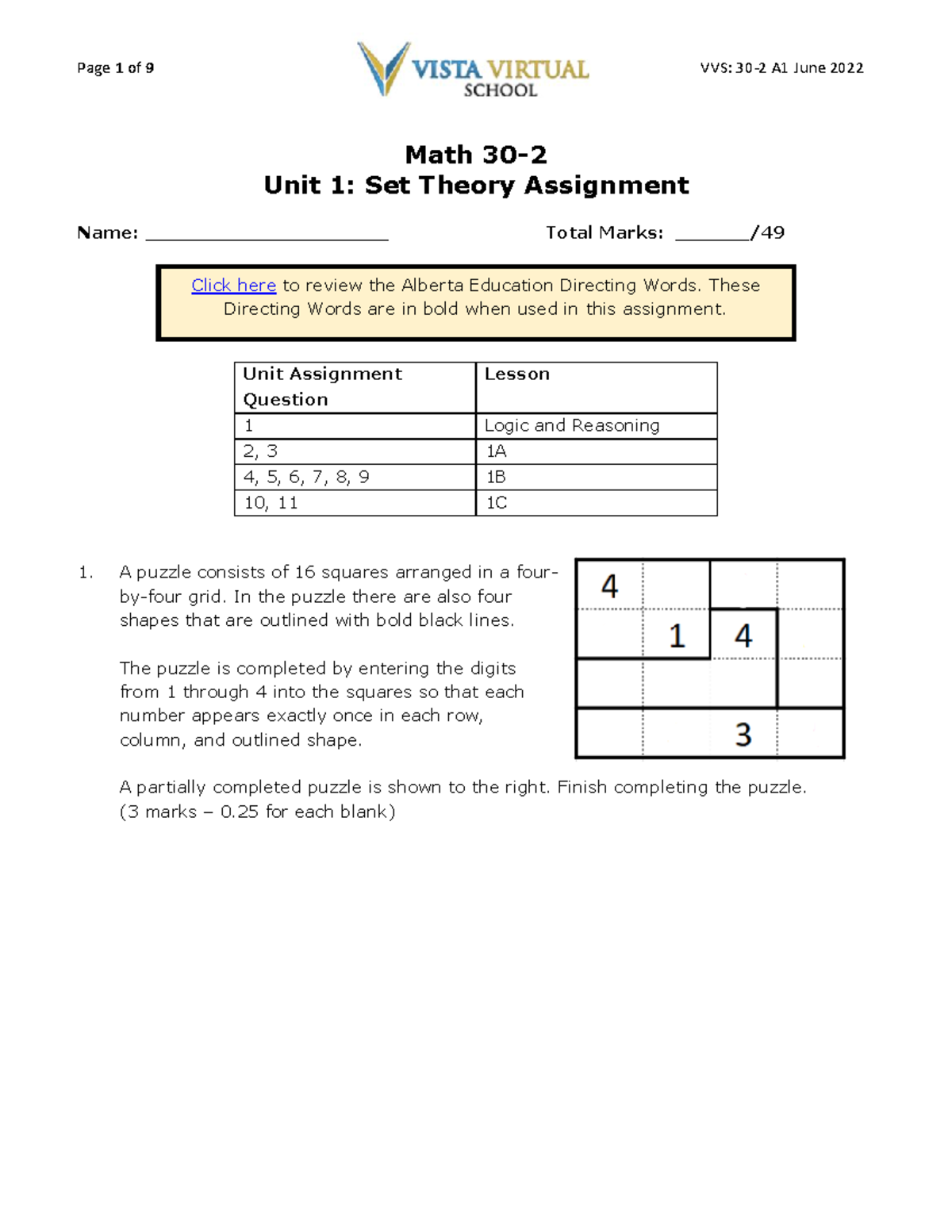 M30-2 Unit 1 Set Theory Assignment 22-23 Overview - Studocu