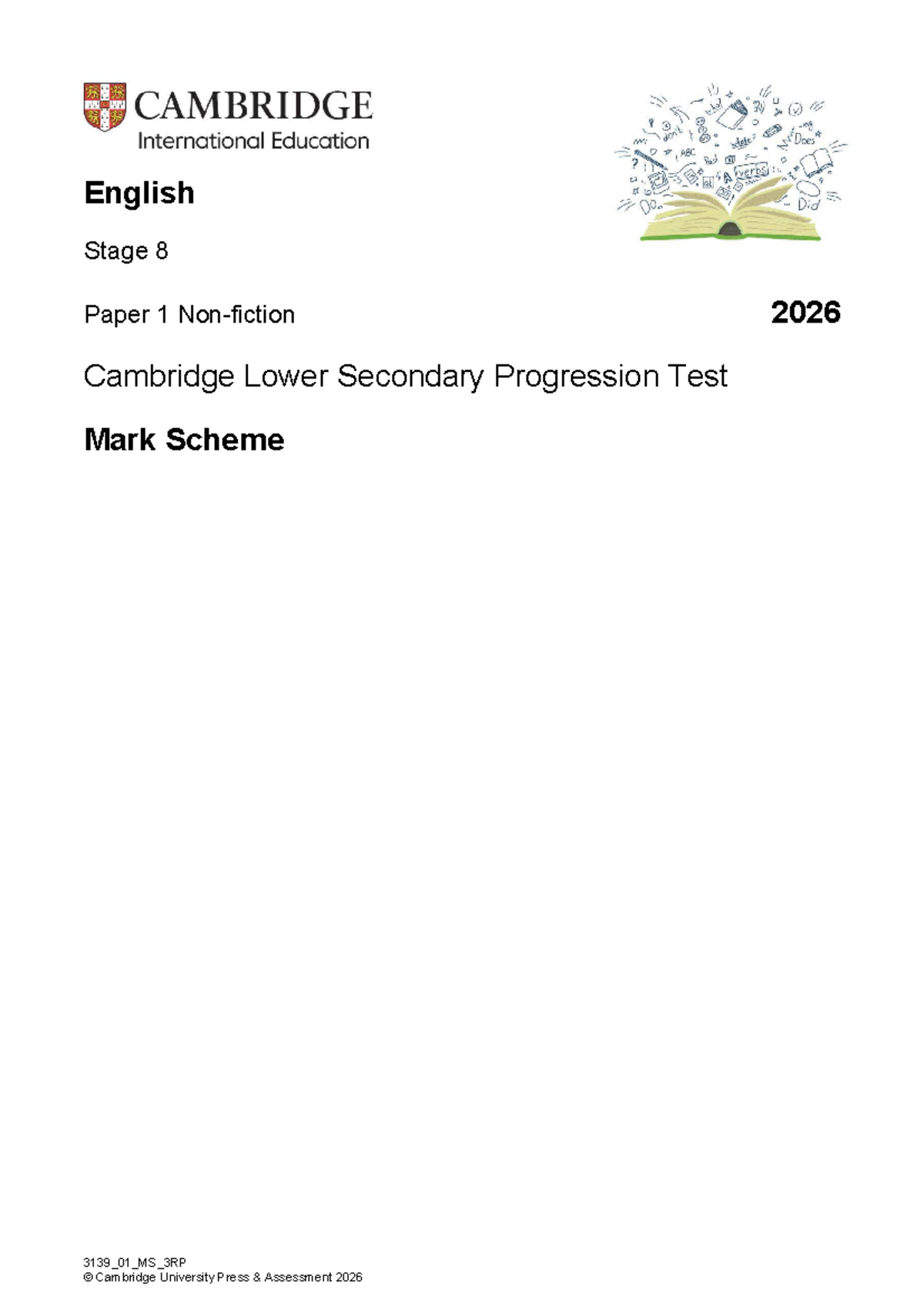 English Stage 8 Paper 1 Mark Scheme (3139_01_MS_3RP) - 2026 Edition ...