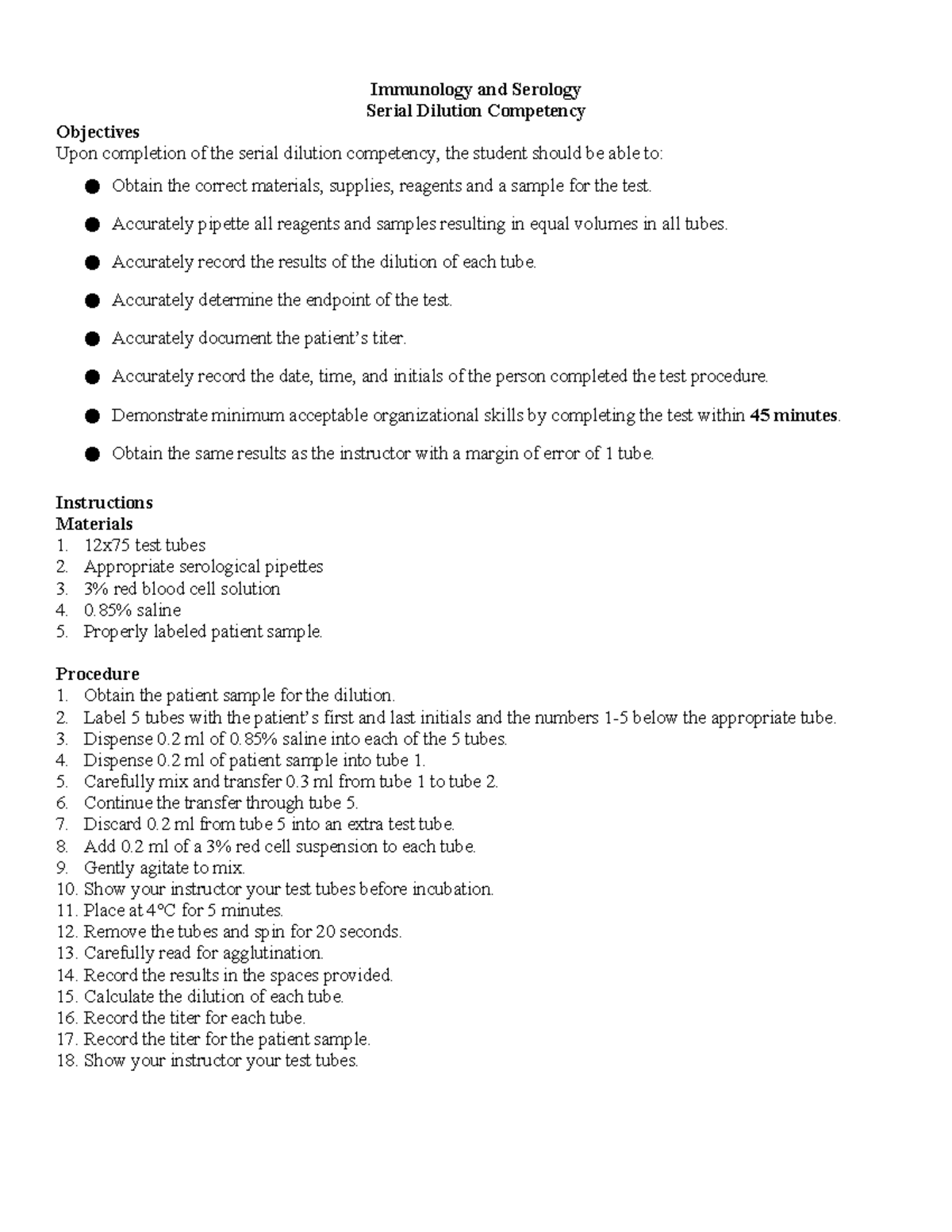 MLAB 2360 Clinical I Serology Serial Dilution Competency Guide - Studocu