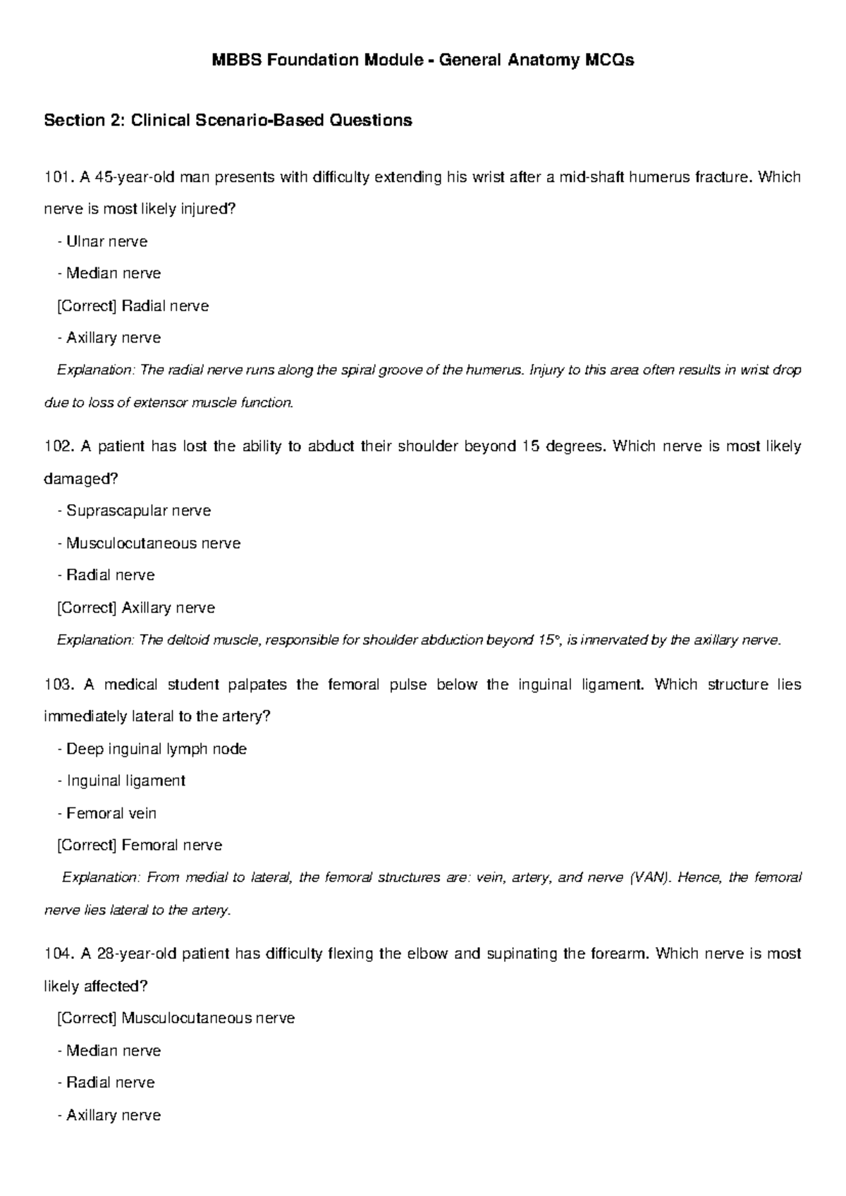 MBBS Foundation Module General Anatomy MCQs: Clinical Questions ...