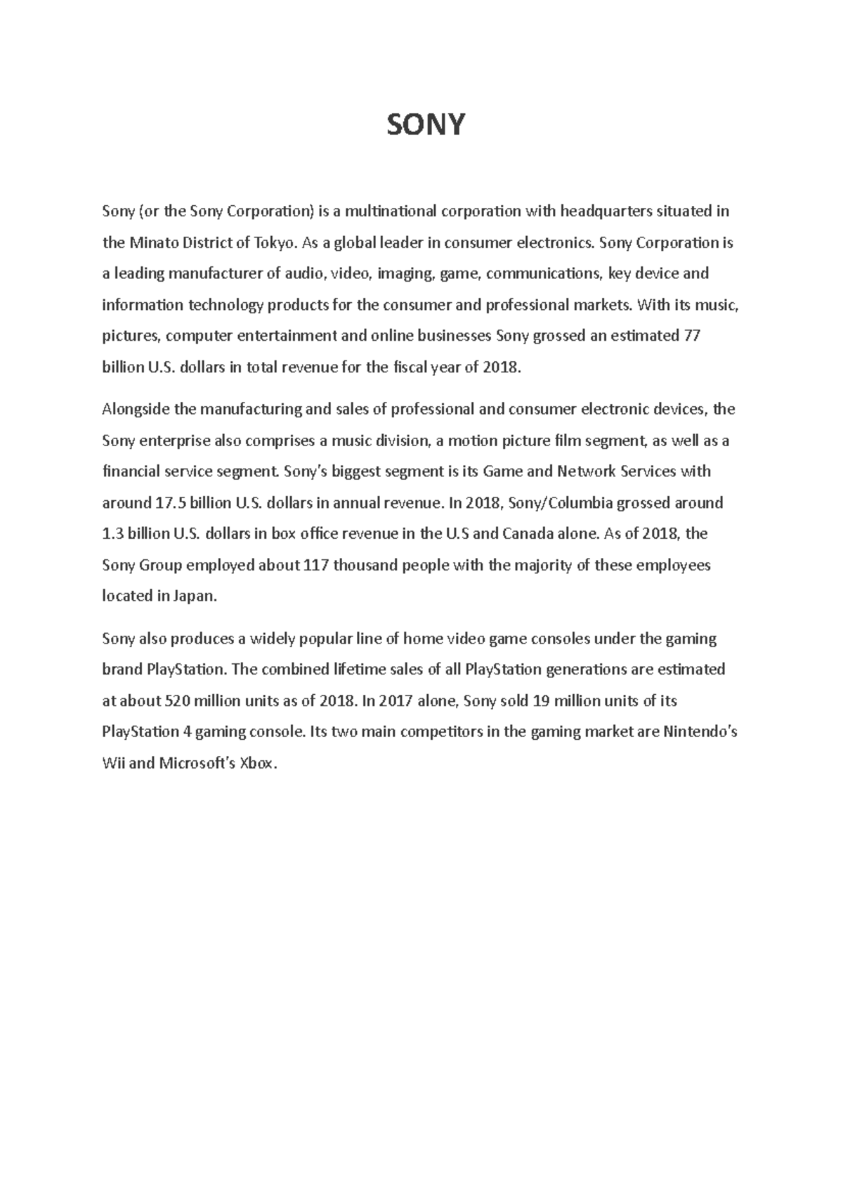 Sony International Business Strategy Overview and Analysis - Studocu