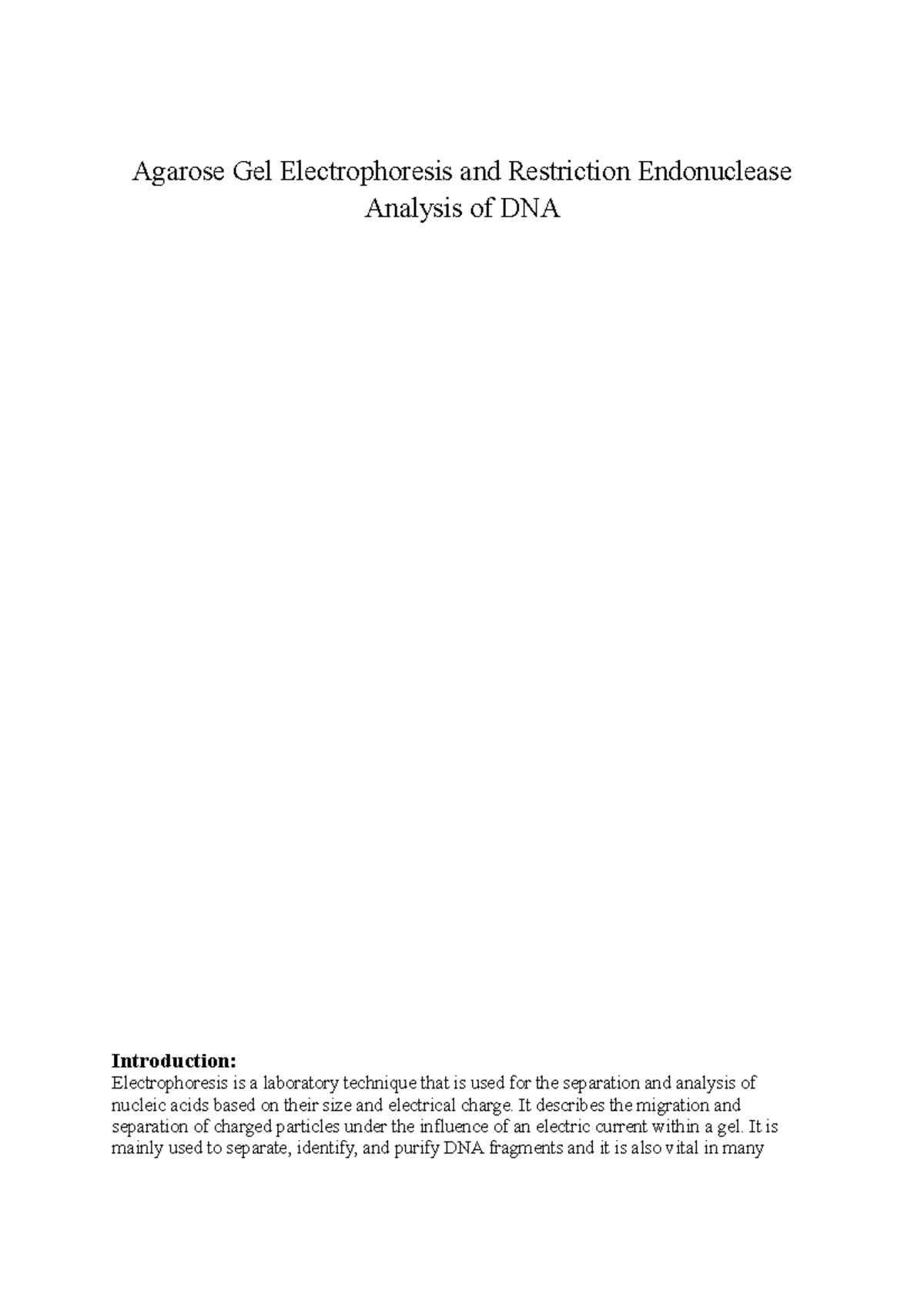 Agarose Gel Electrophoresis & Restriction Enzyme Analysis in DNA - Studocu