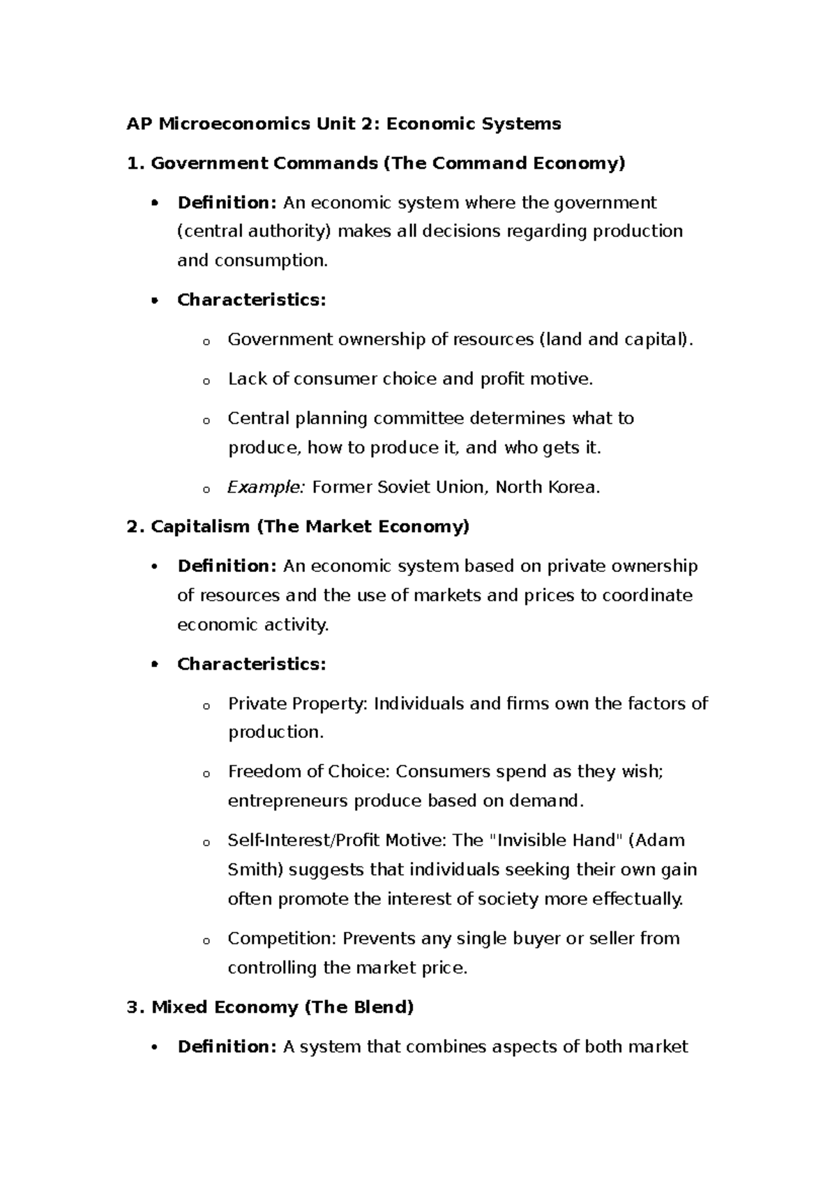 AP Microeconomics Unit 2: Economic Systems Overview and Key Concepts ...