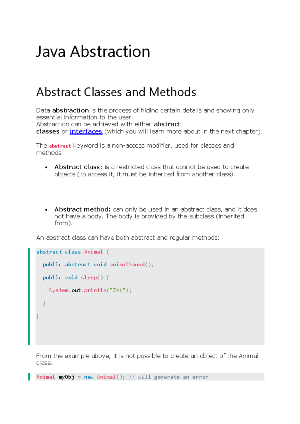 Java Abstraction & Interfaces: Abstract Classes & Methods - Studocu
