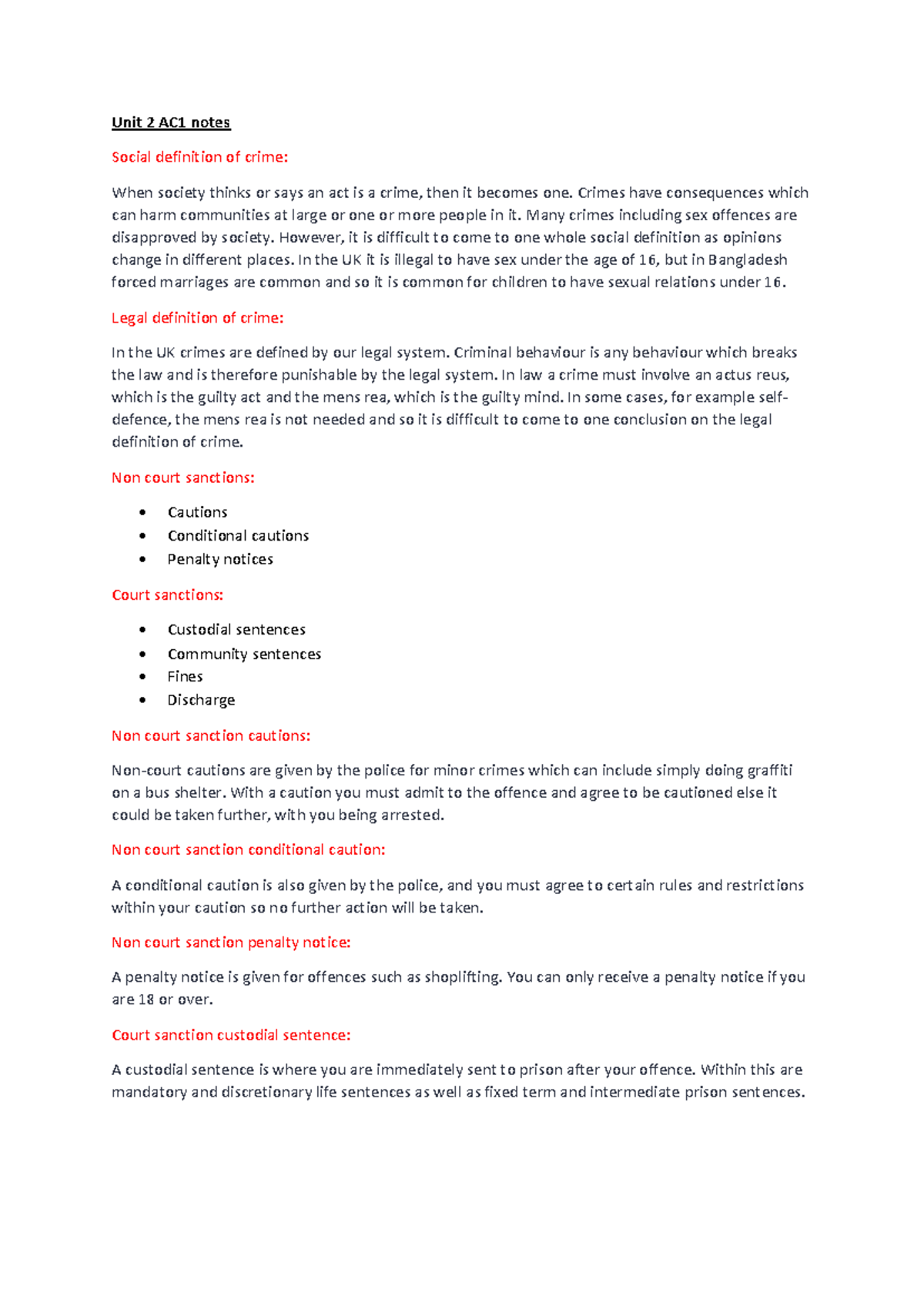 Unit 2 AC1 Notes: From Crime Scene to Courtroom Analysis - Studocu