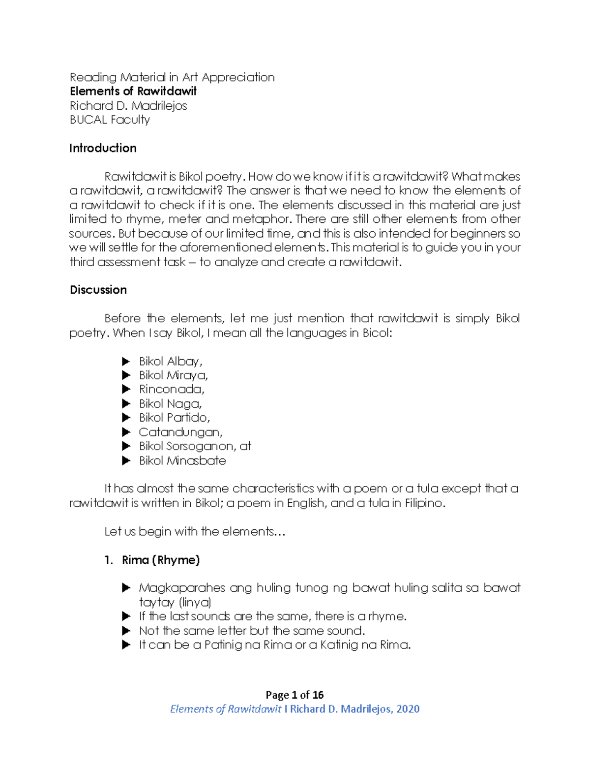 Rawitdawit Elements - Lecture Notes for Assessments 3 to 7 - Studocu