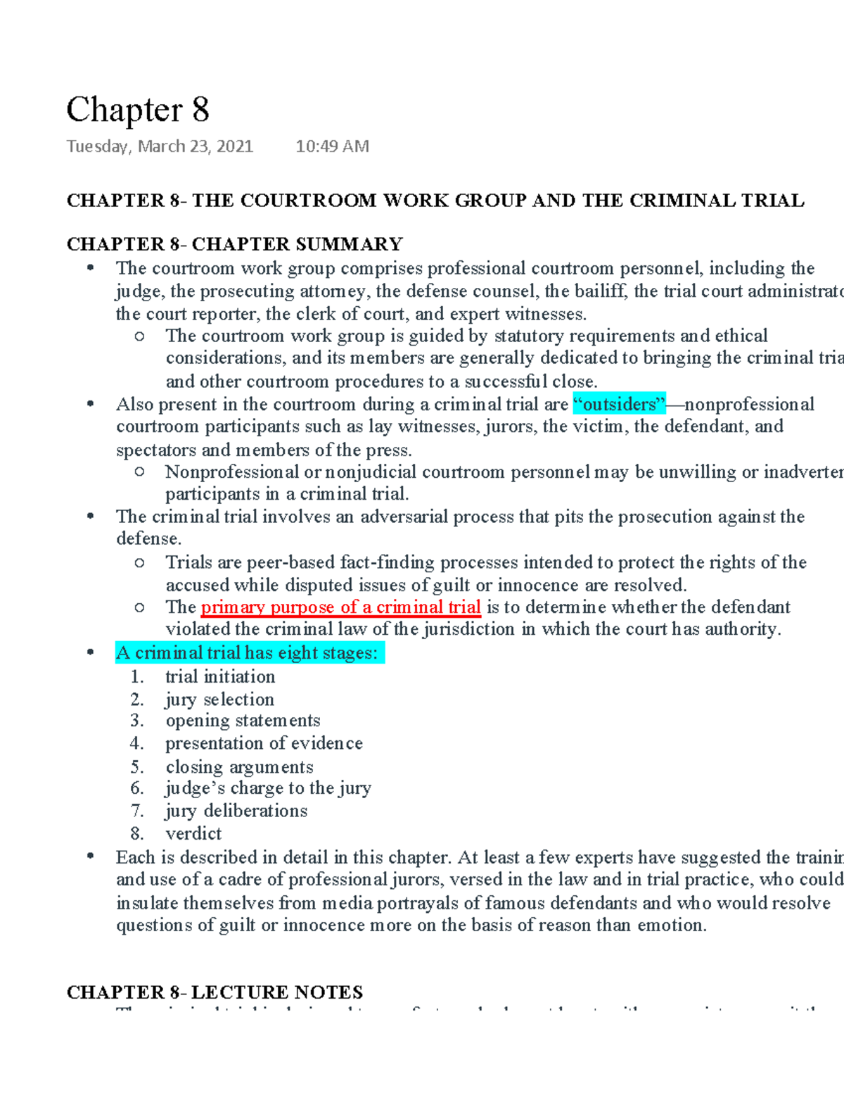 Chapter 8 - Lecture notes 8 - CHAPTER 8- THE COURTROOM WORK GROUP AND ...