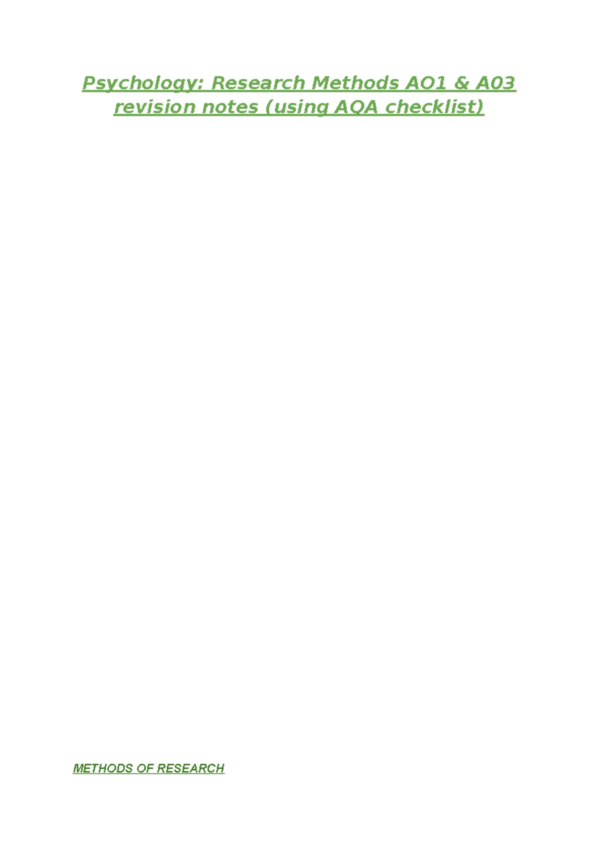 Approaches revision booklet - Psychology: Approaches AO1 & A03 revision ...