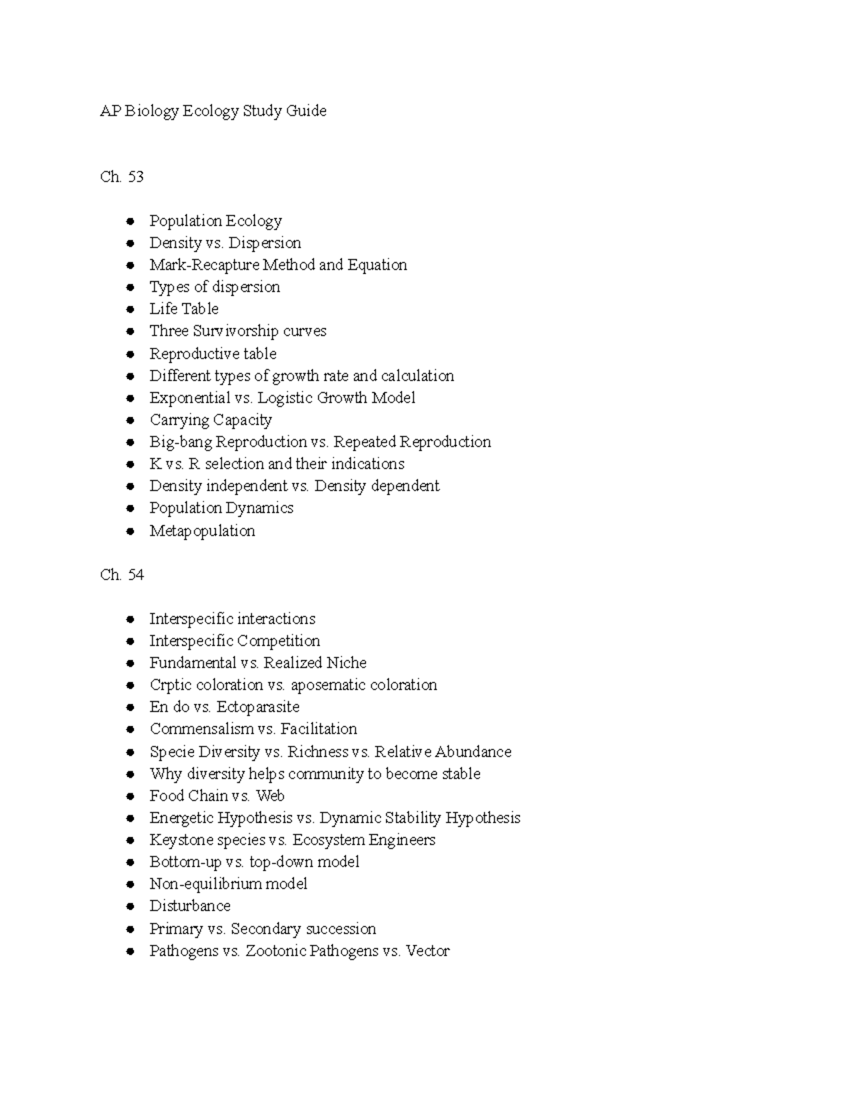 AP Biology Final Exam Study Guide: Ecology & Behavior Overview - Studocu