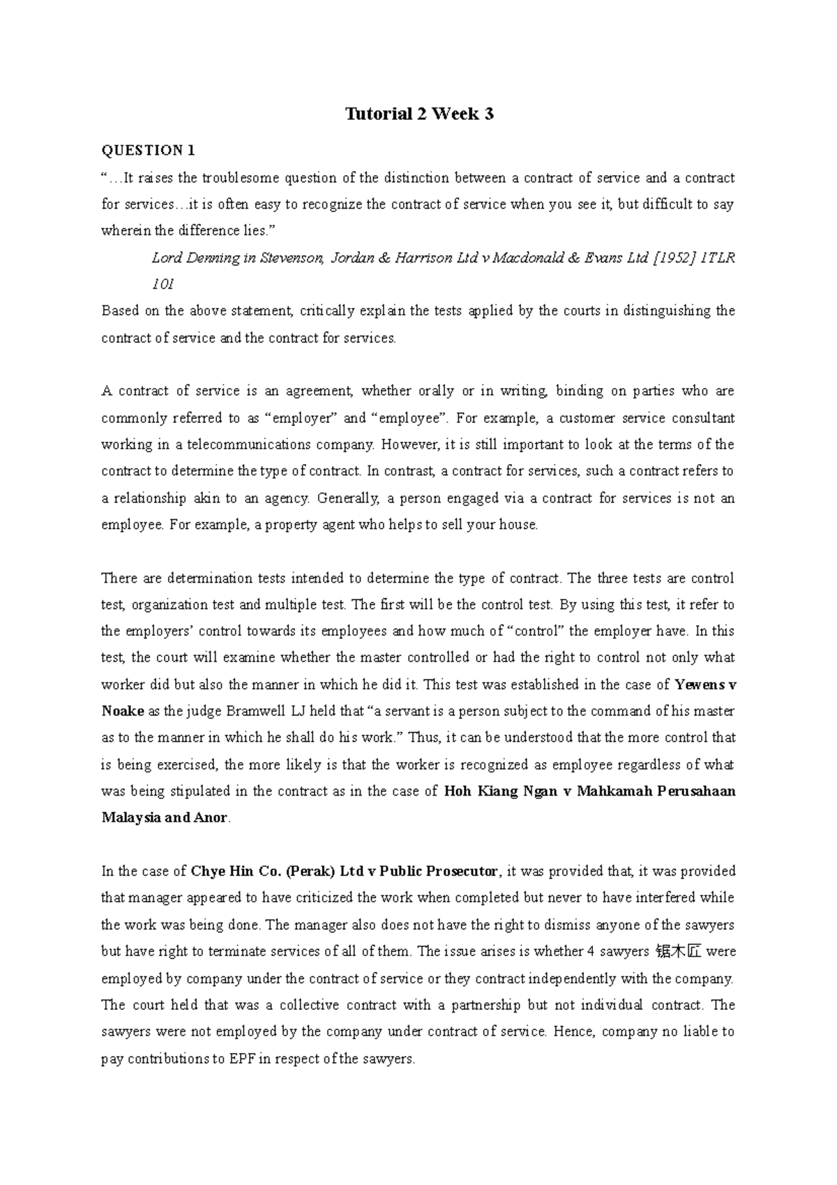 Tutorial 2 Week 3 - Tutorial 2 Week 3 QUESTION 1 “.. raises the ...